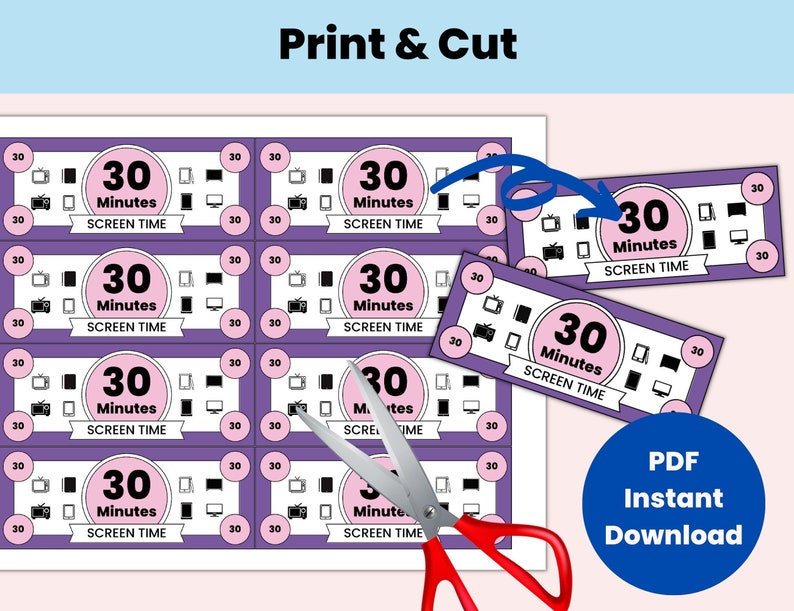 Screen Time Coupons for Kids and Teens, Screen Time Bucks, Earn Screen ...