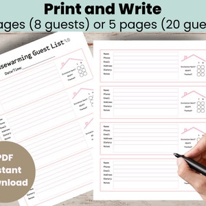 Housewarming Party Guest List Template Bundle, Guest List Tracker - Etsy
