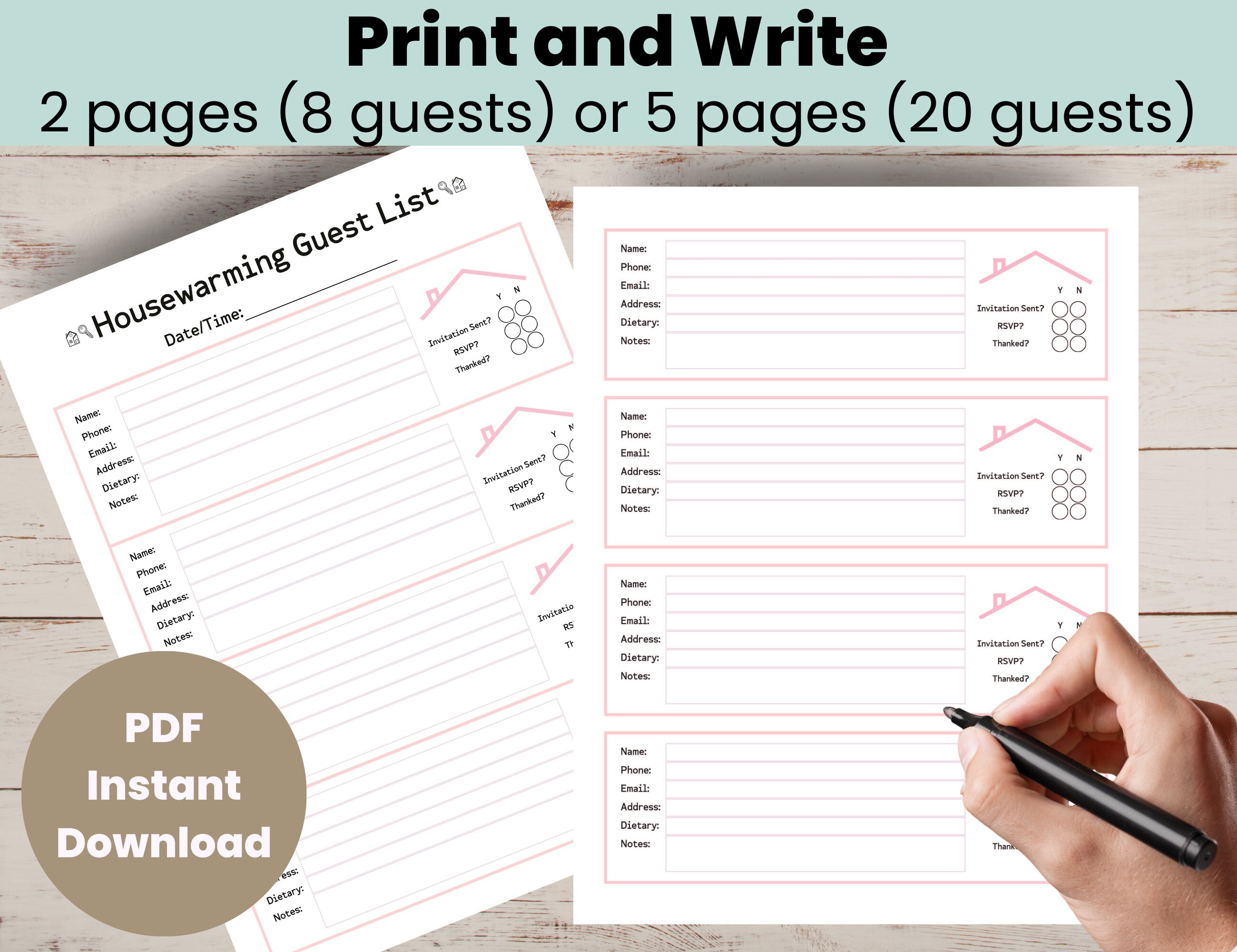 Housewarming Party Guest List Template Bundle, Guest List Tracker - Etsy