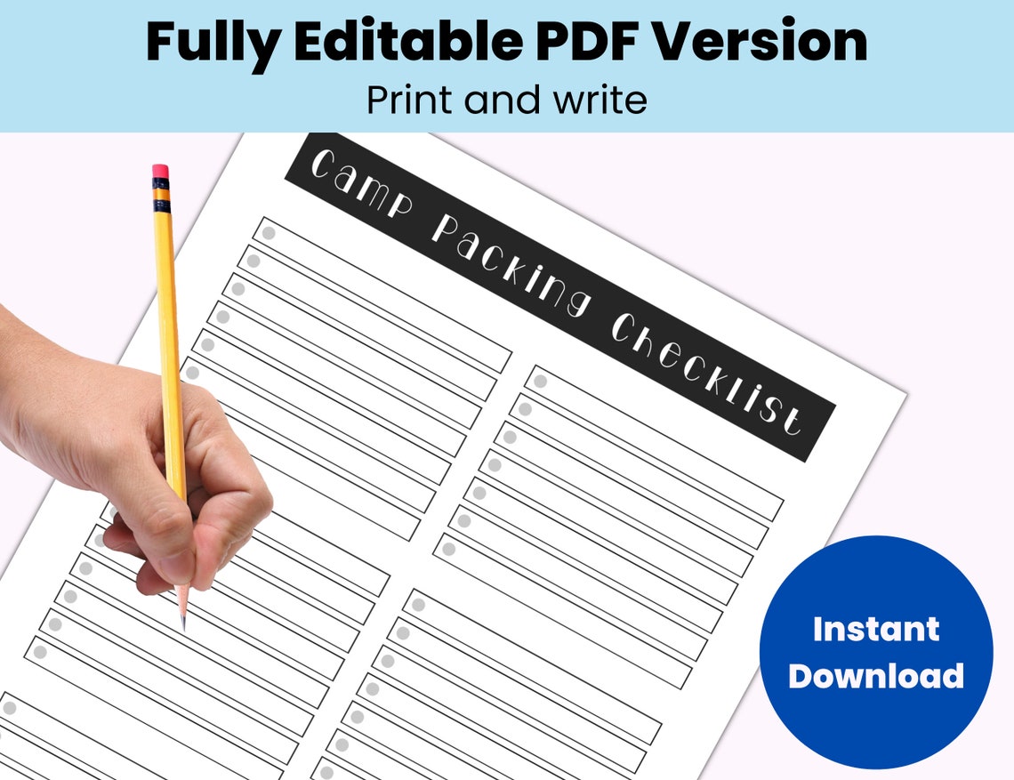 Camp Packing List Template, Editable Packing List for Camp, Printable ...