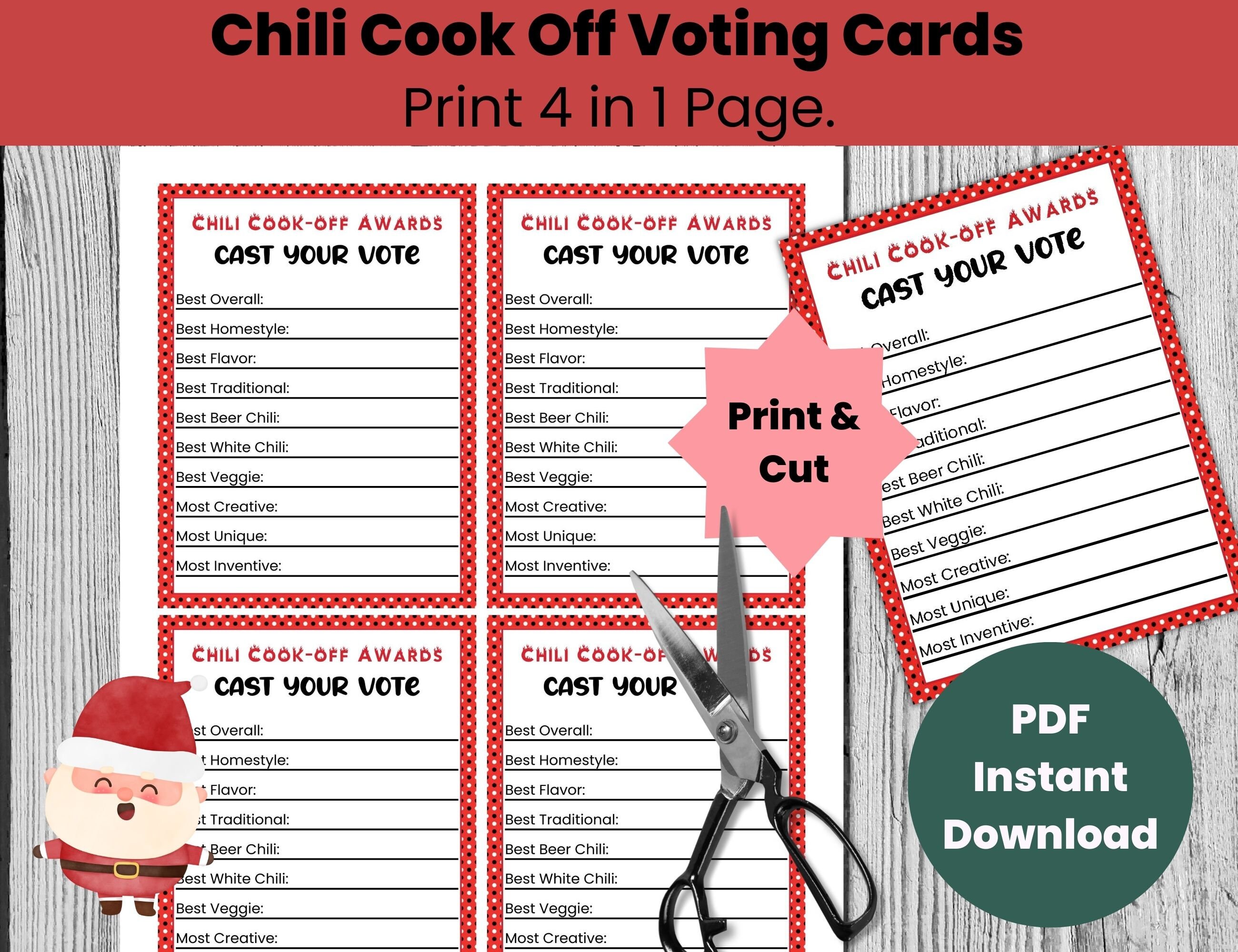 Chili Cook off Ballot and Award Certificates Template Editable, Cooking ...