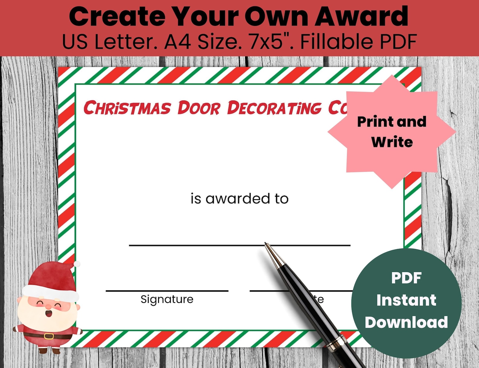 Christmas Door Decorating Contest Award Certificates Template Editable ...