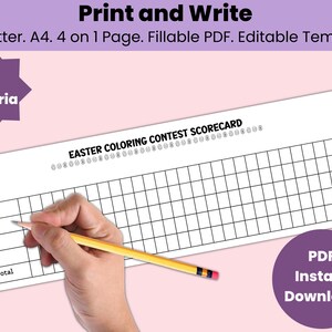 Editable Easter Coloring Contest Scorecard Template, Easter Competition ...