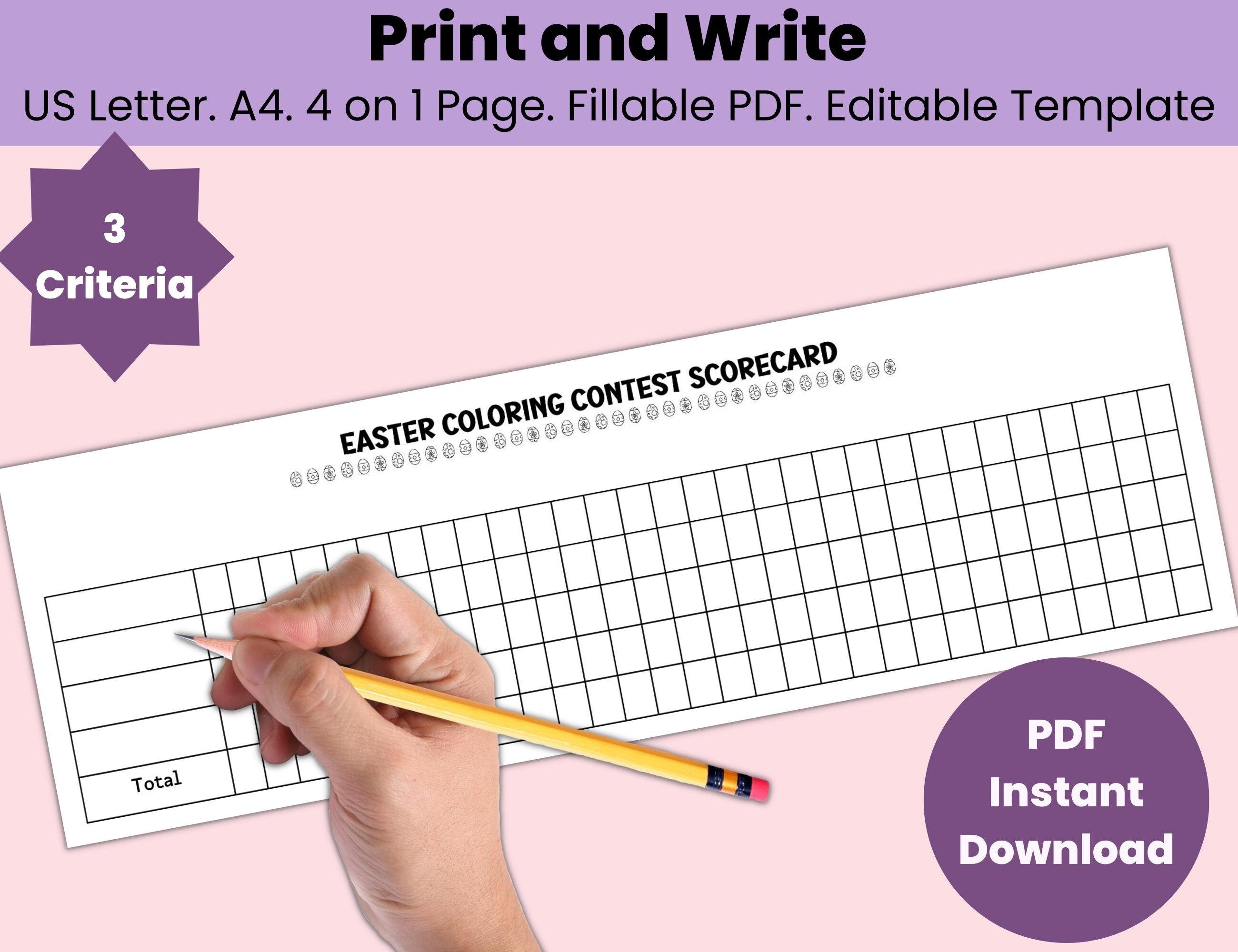Editable Easter Coloring Contest Scorecard Template, Easter Competition ...