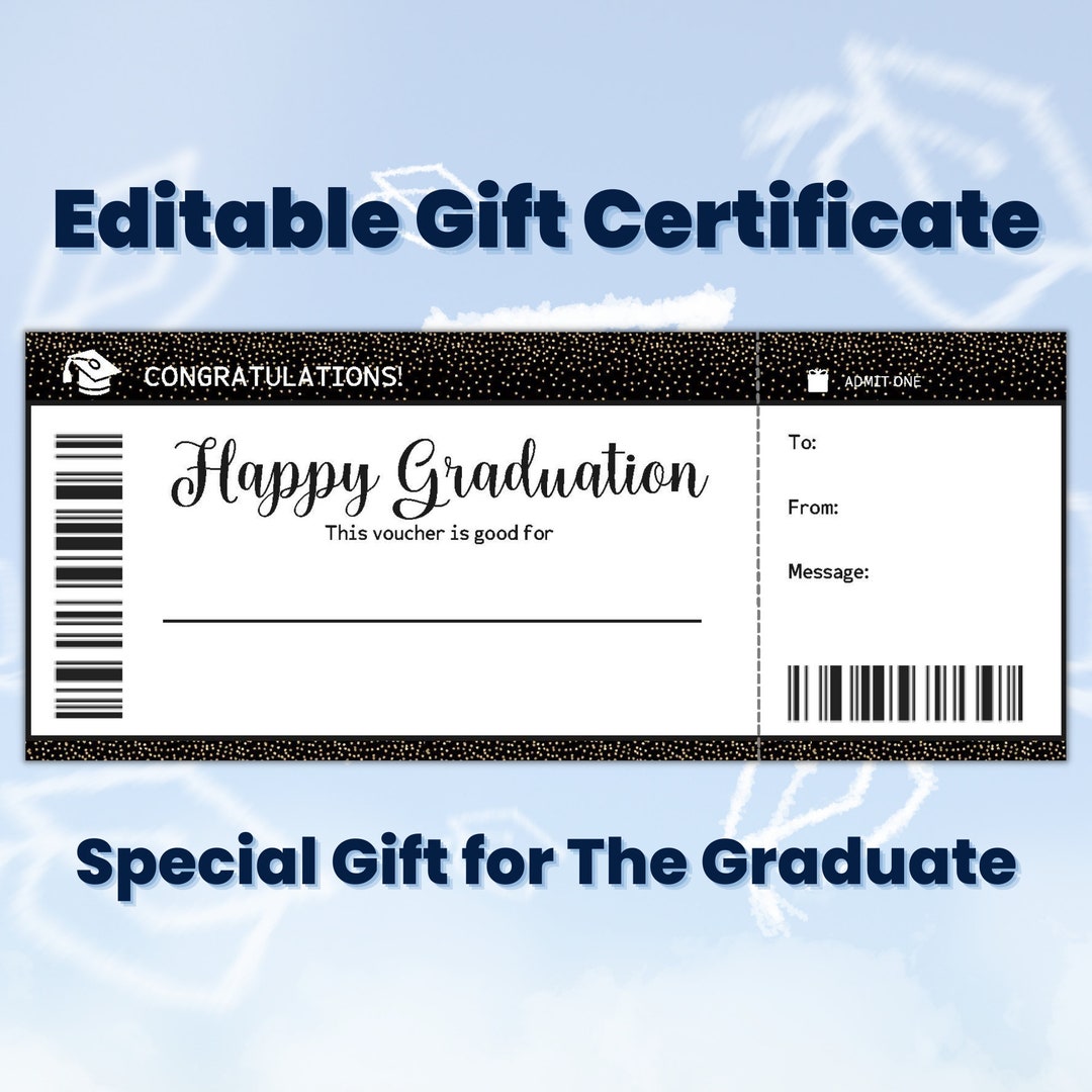 Custom Graduation Gift Certificate Template Editable, Congratulations ...