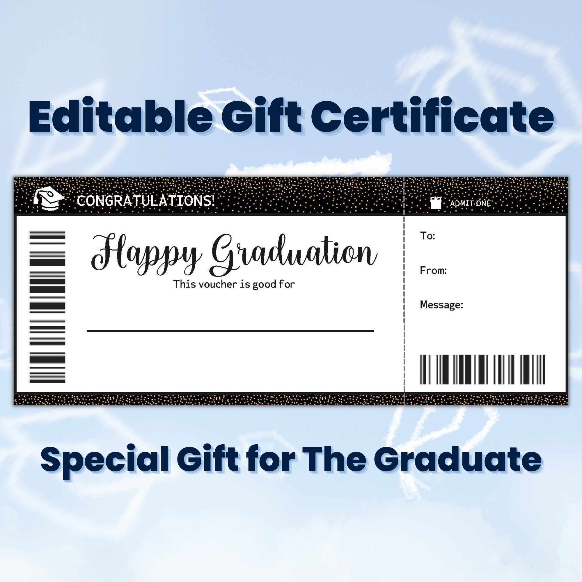 Custom Graduation Gift Certificate Template Editable, Congratulations ...