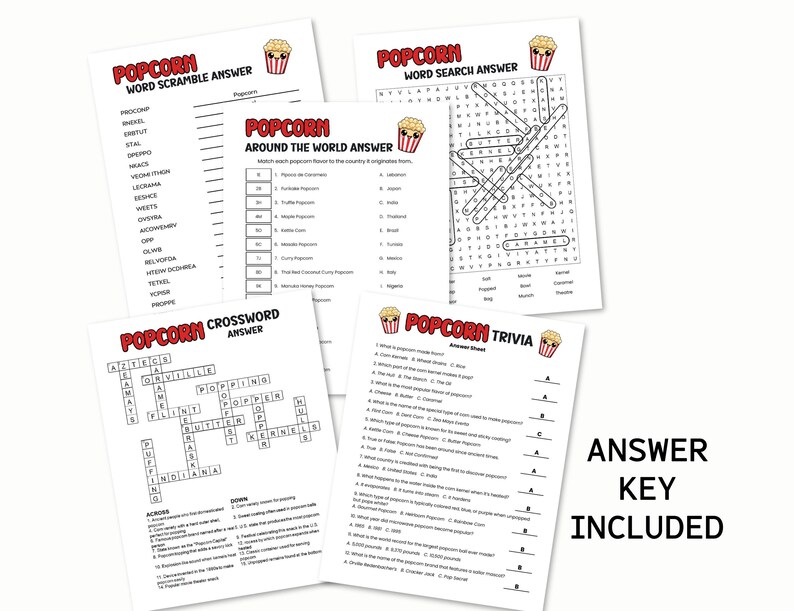 Popcorn Theme Party Games Bundle, Popcorn Movie Night Birthday Party ...