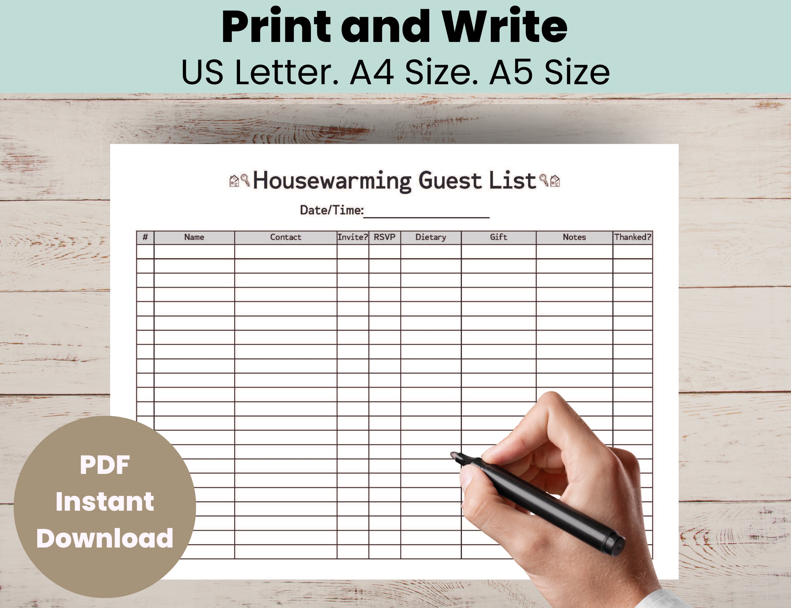 Housewarming Guest List Template, House Warming Party RSVP Tracker - Etsy