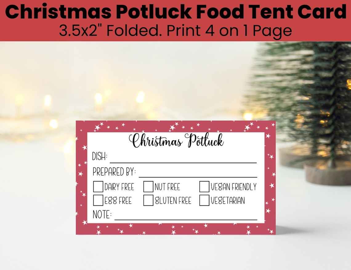 Christmas Potluck Food Tent Card, Potluck Food Allergy Card, Holiday ...