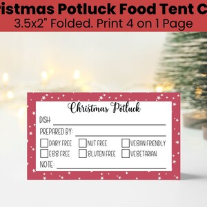 Christmas Potluck Food Tent Card, Potluck Food Allergy Card, Holiday ...