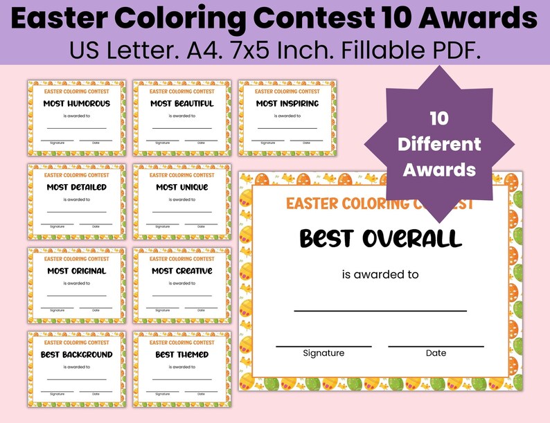 Printable Easter Coloring Contest Award Certificates, Easter ...