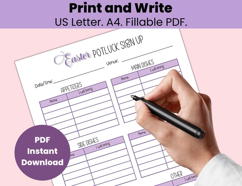 Easter Potluck Sign up Sheet Template Editable, Easter Party Food Ideas ...