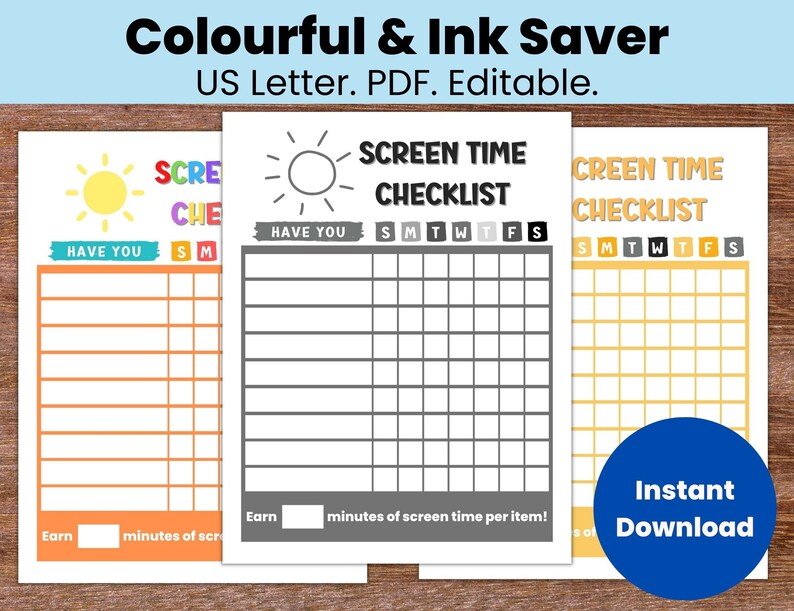 Summer Screen Time Checklist, Children Chore Chart Printable, Kids ...