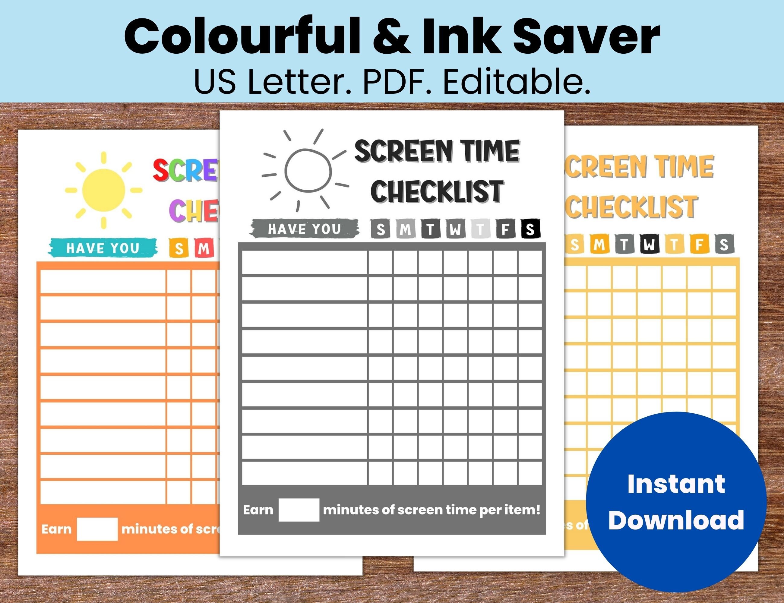 Summer Screen Time Checklist, Children Chore Chart Printable, Kids ...