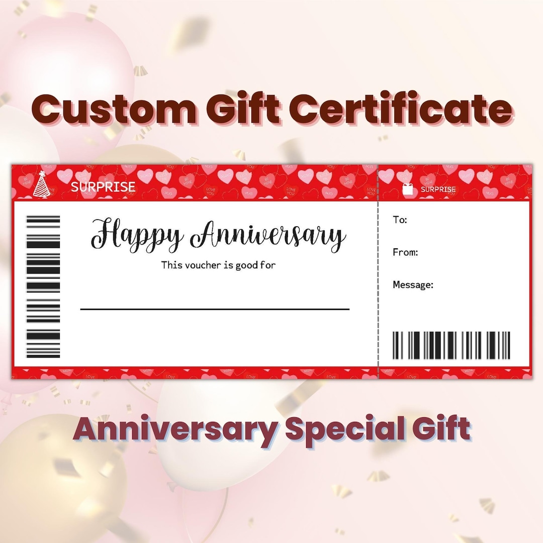 Custom Anniversary Gift Certificate Template Editable, Anniversary Gift ...