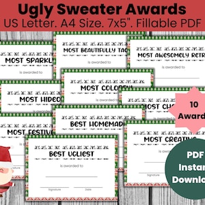 Ugly Sweater Award Certificates and Voting Cards, Christmas Ugly ...