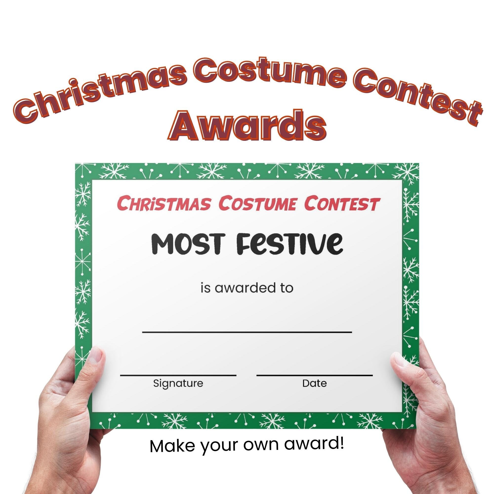 Christmas Costume Contest Awards Certificate Template Editable, Ugly ...