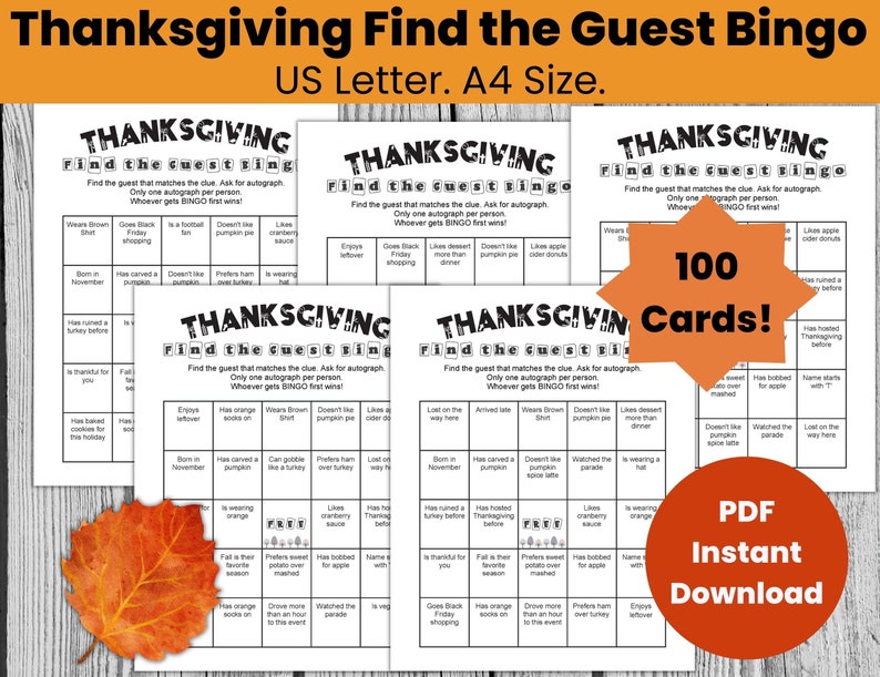 Fun Thanksgiving Find the Guest Bingo Game, Holiday Ice Breaker Game ...