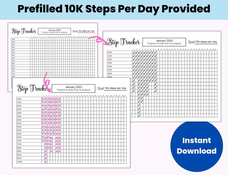 Monthly Step Tracker, Steps Tracker, Editable Printable Exercise ...