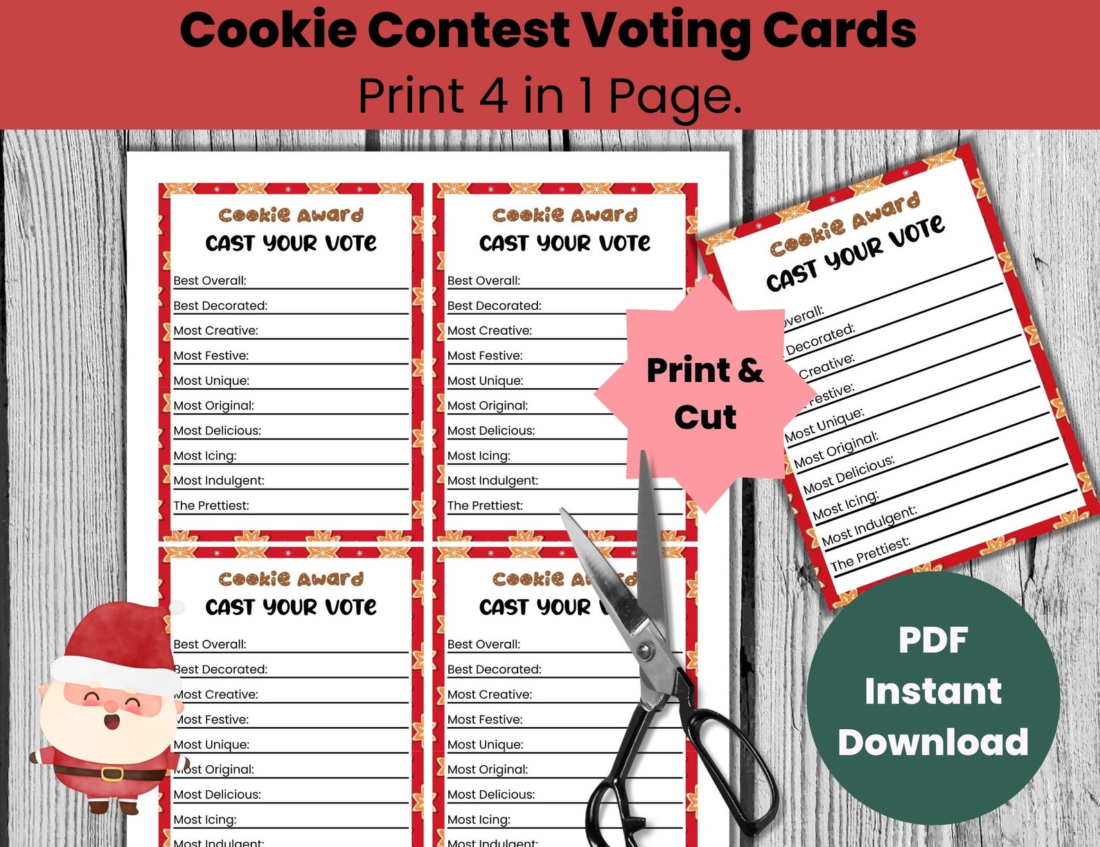 Cookie Contest Award Certificates and Voting Ballot, Christmas Cookie ...