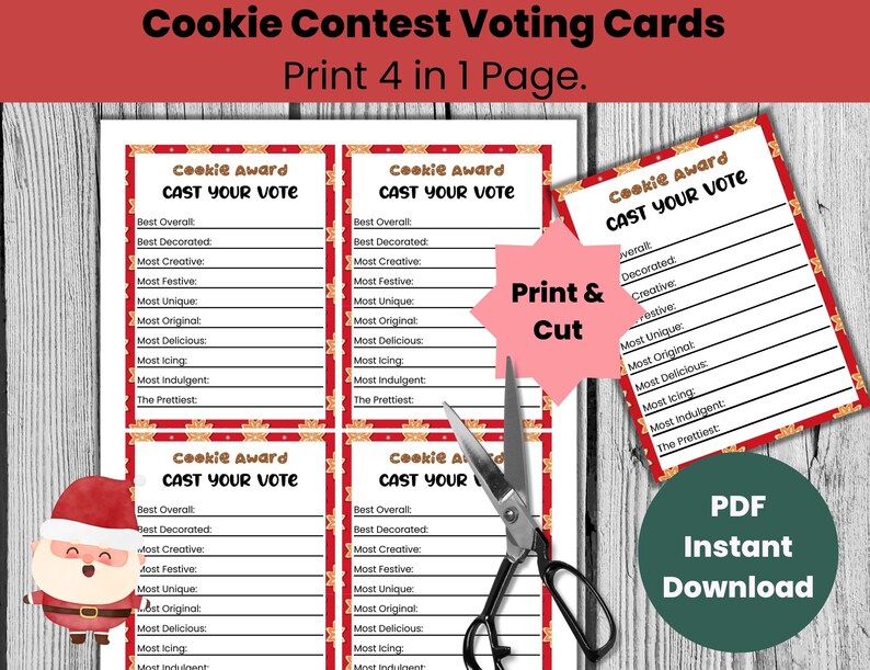 Cookie Contest Award Certificates and Voting Ballot, Christmas Cookie ...