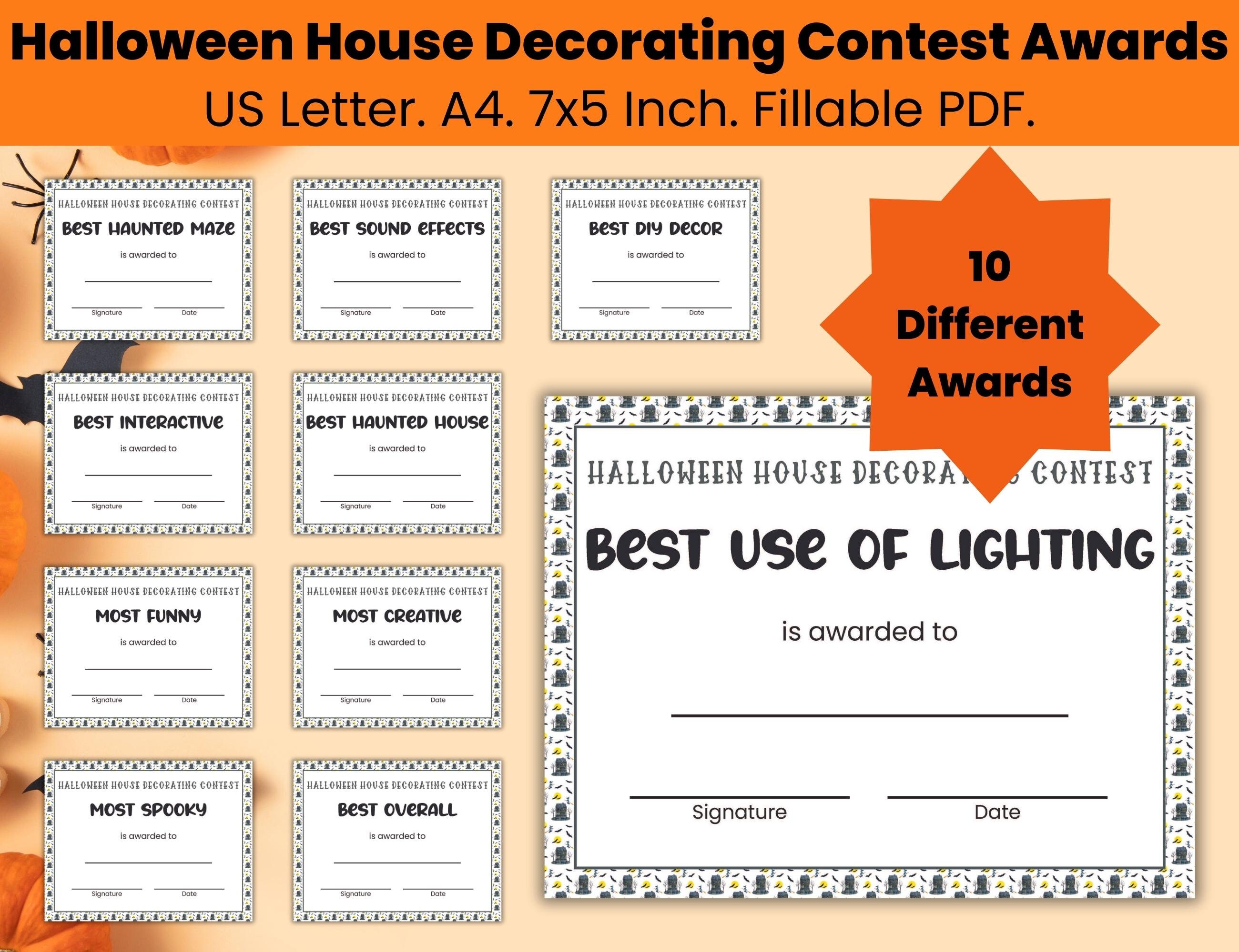 Halloween House Decorating Contest Award Certificates Fall - Etsy