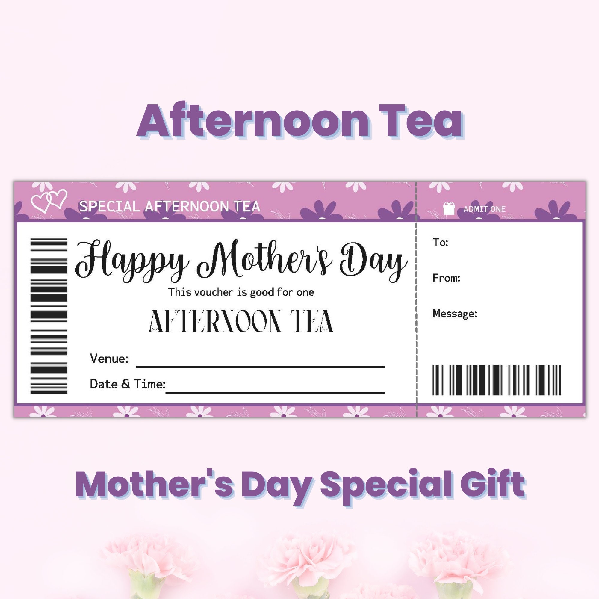 Personalized Mothers Day Afternoon Tea Gift Certificate, Appreciation ...