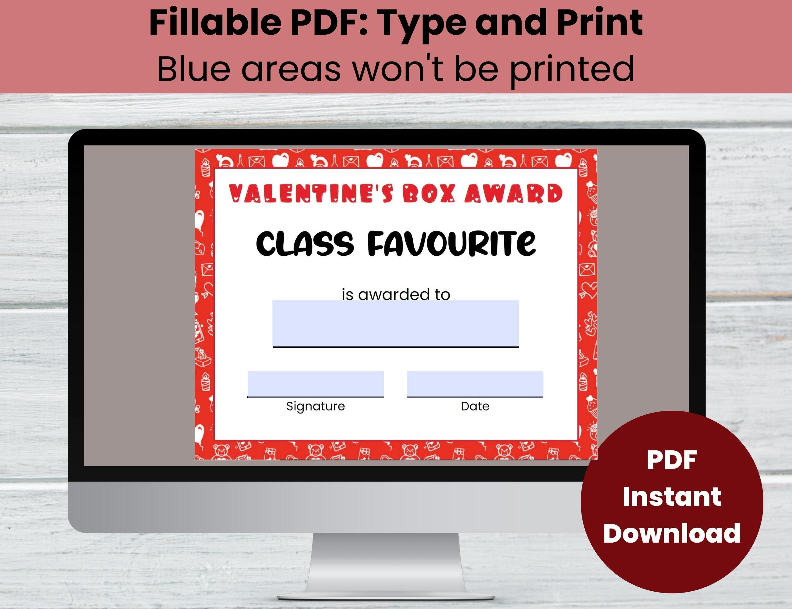 Valentine's Day Box Class Favorite Award Certificates and Voting Cards ...