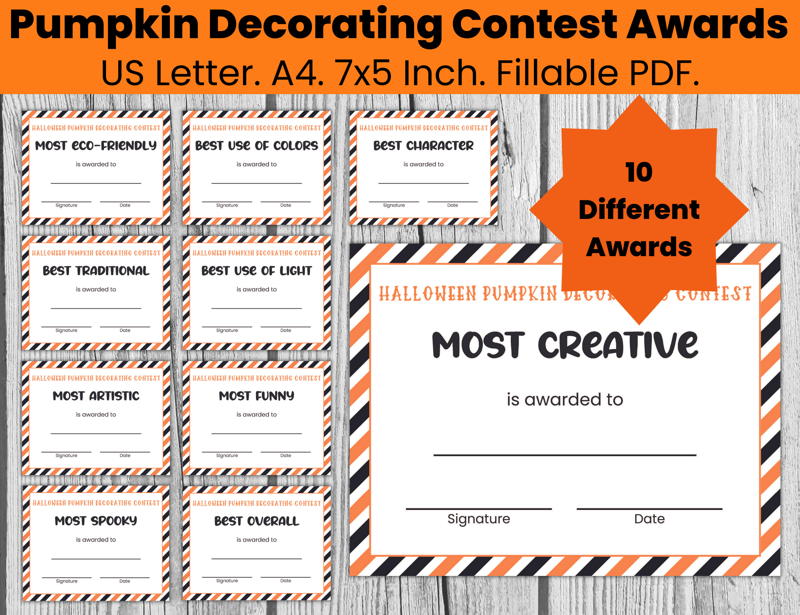 Halloween Pumpkin Decorating Contest Award Certificates and Halloween ...