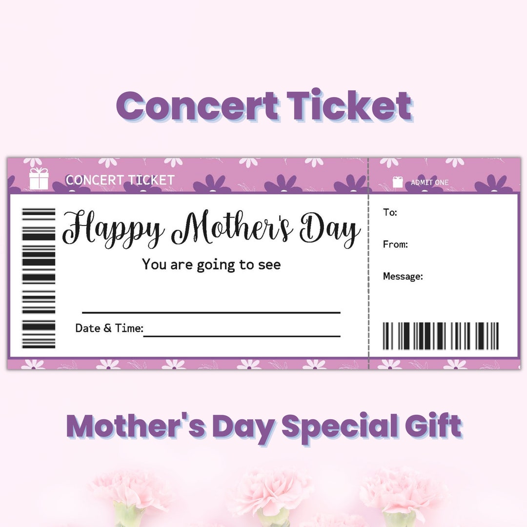 Personalized Mothers Day Concert Ticket Gift Certificate Editable ...