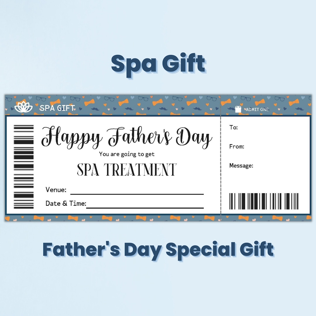 Father's Day Spa Day Gift Certificate, Spa Treatment Ticket, Meaningful ...