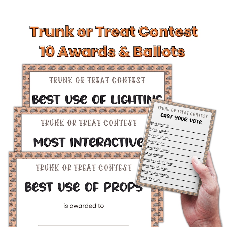 Halloween Trunk or Treat Contest Award Certificates and Ballot Template ...