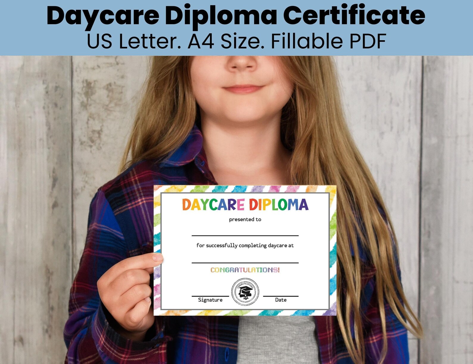Daycare Diploma Certificate Template, Custom Printable Diploma for Kids ...