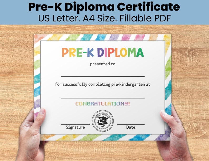 Pre K Graduation Diploma Certificate Template Custom - Etsy