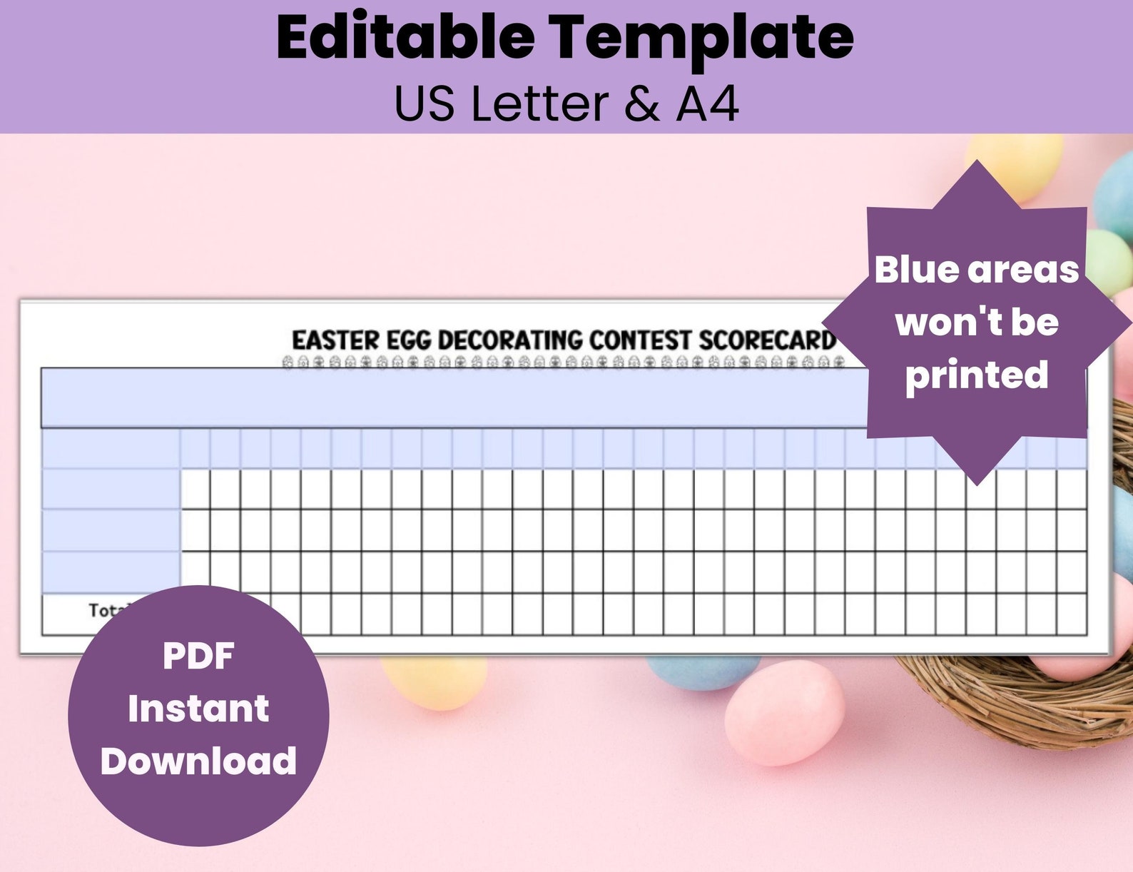 Easter Egg Decorating Contest Scorecard Template Editable, Score Sheet ...