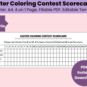 Editable Easter Coloring Contest Scorecard Template, Easter Competition ...