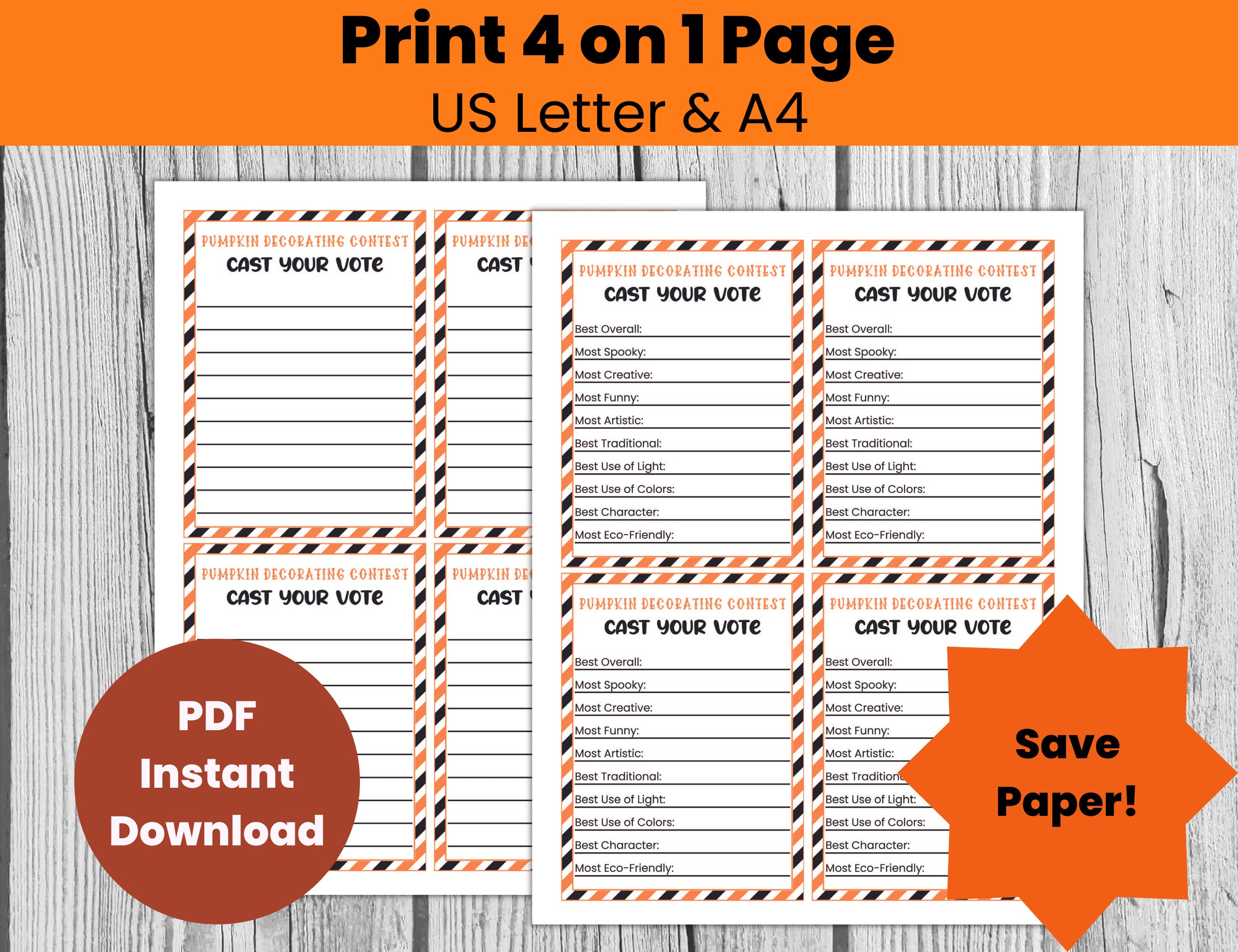 Halloween Pumpkin Decorating Contest Voting Card, Halloween Ballot ...