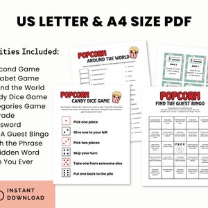 Popcorn Theme Party Games Bundle, Popcorn Movie Night Birthday Party ...