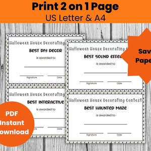 Halloween House Decorating Contest Award Certificates, Fall Halloween ...