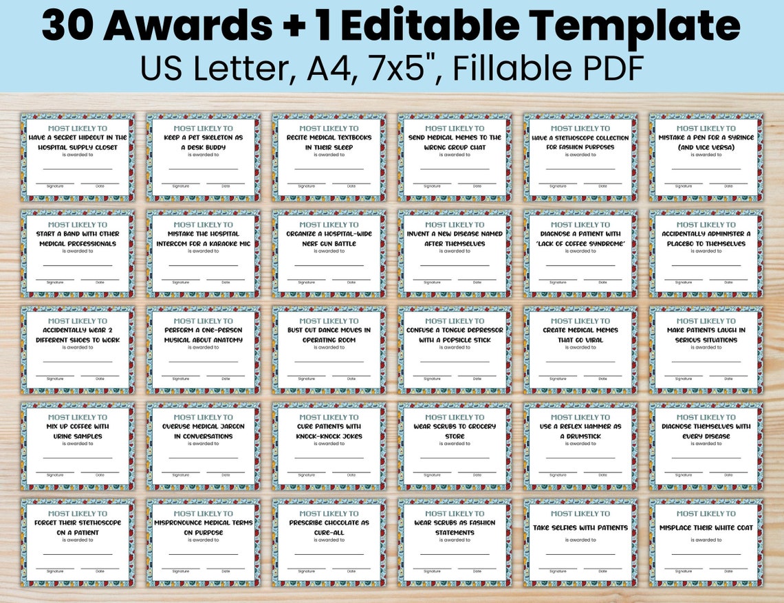 Most Likely to Award Certificates for Medical Office Party Games ...