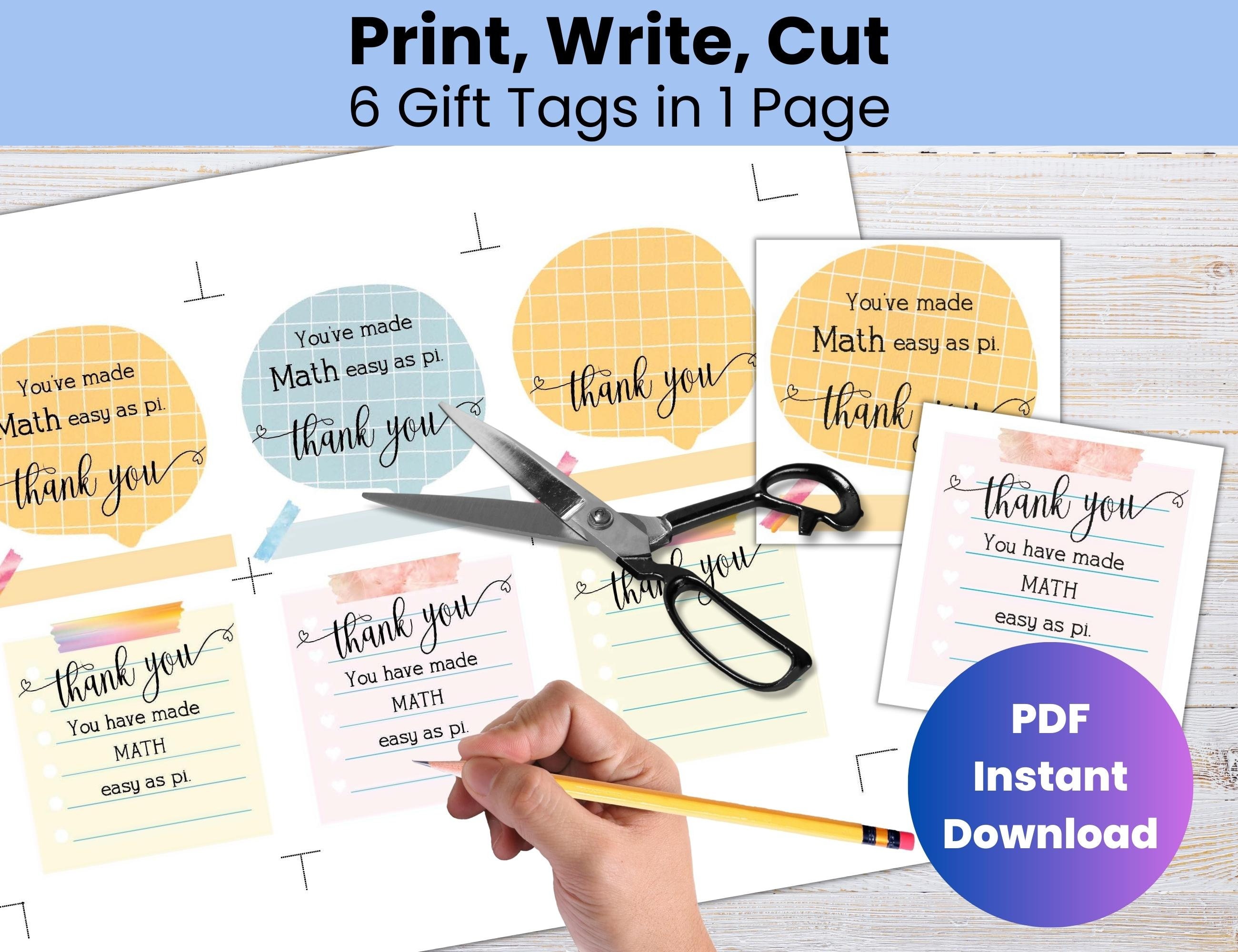 Math Teacher Appreciation Week Gift Tags Printable, Teacher ...