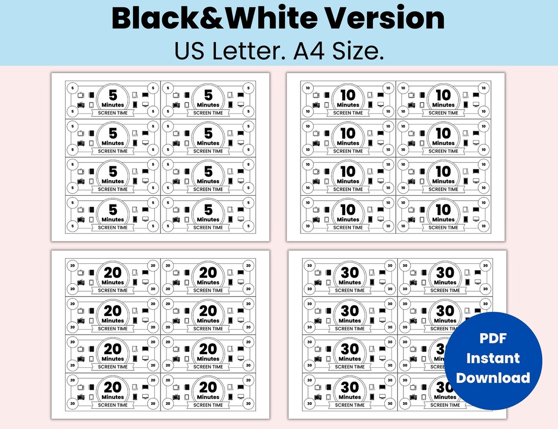 Screen Time Coupons for Kids and Teens, Screen Time Bucks, Earn Screen ...