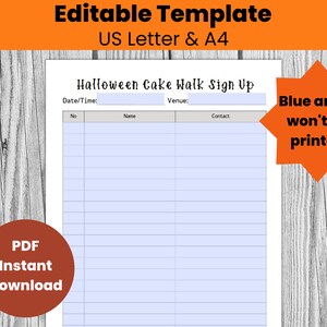 Halloween Cake Walk Sign up Sheet Template - Etsy