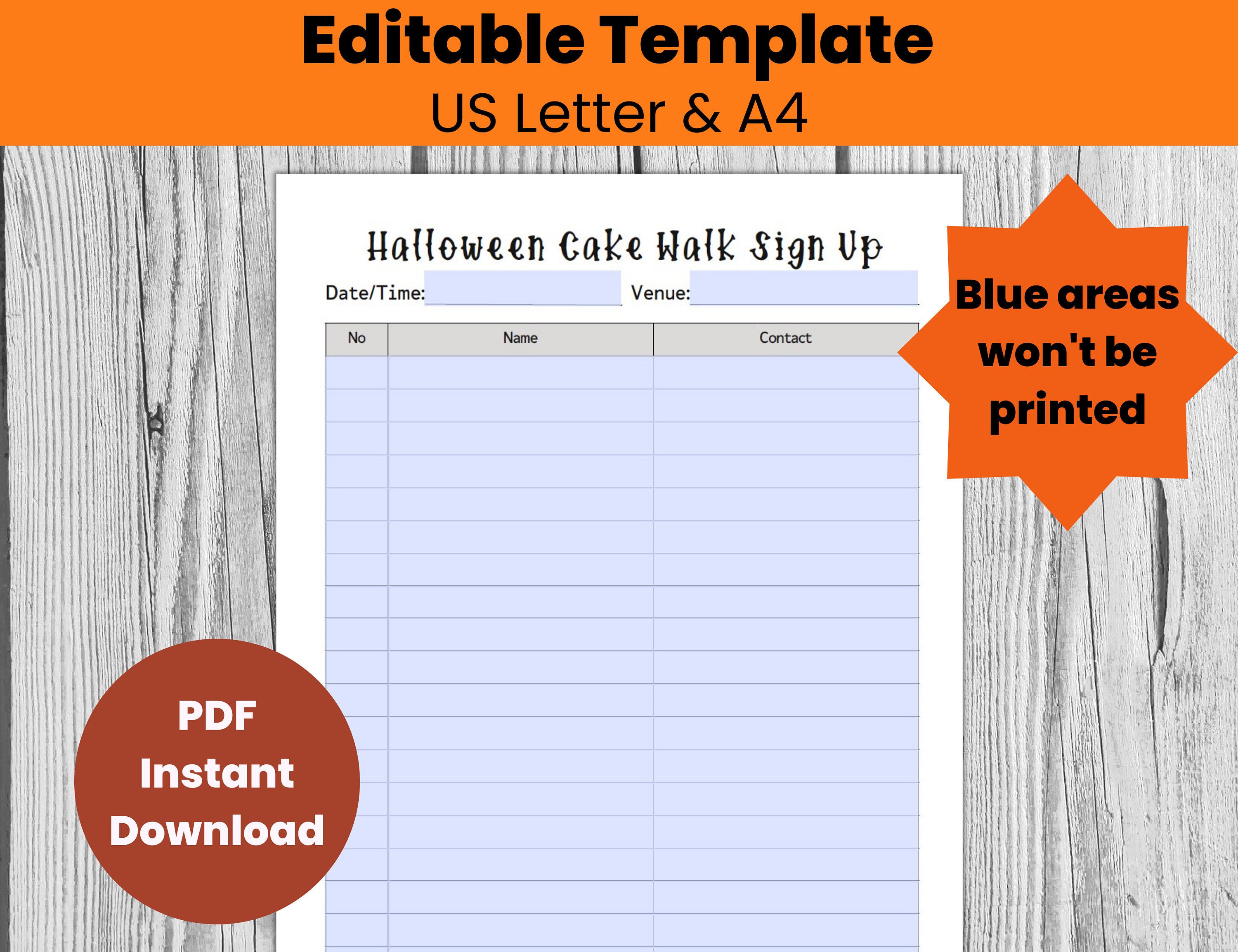 Halloween Cake Walk Sign up Sheet Template - Etsy