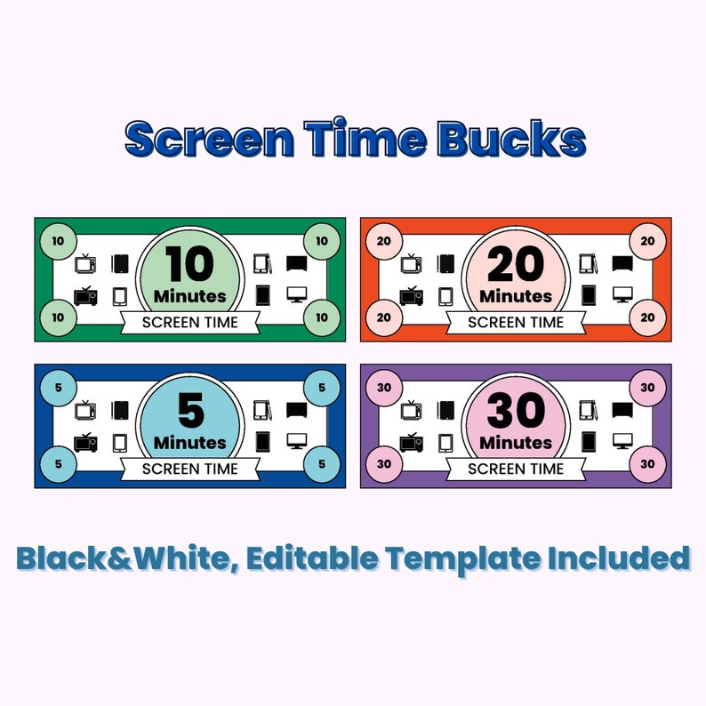 Screen Time Coupons for Kids and Teens, Screen Time Bucks, Earn Screen ...