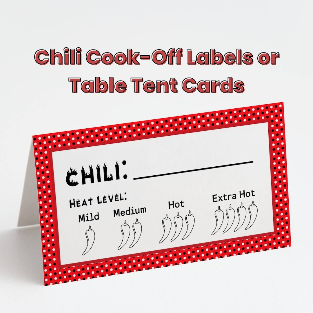 Chili Cook off Folded Place Card Template, Chili Cook off Label, Chili ...