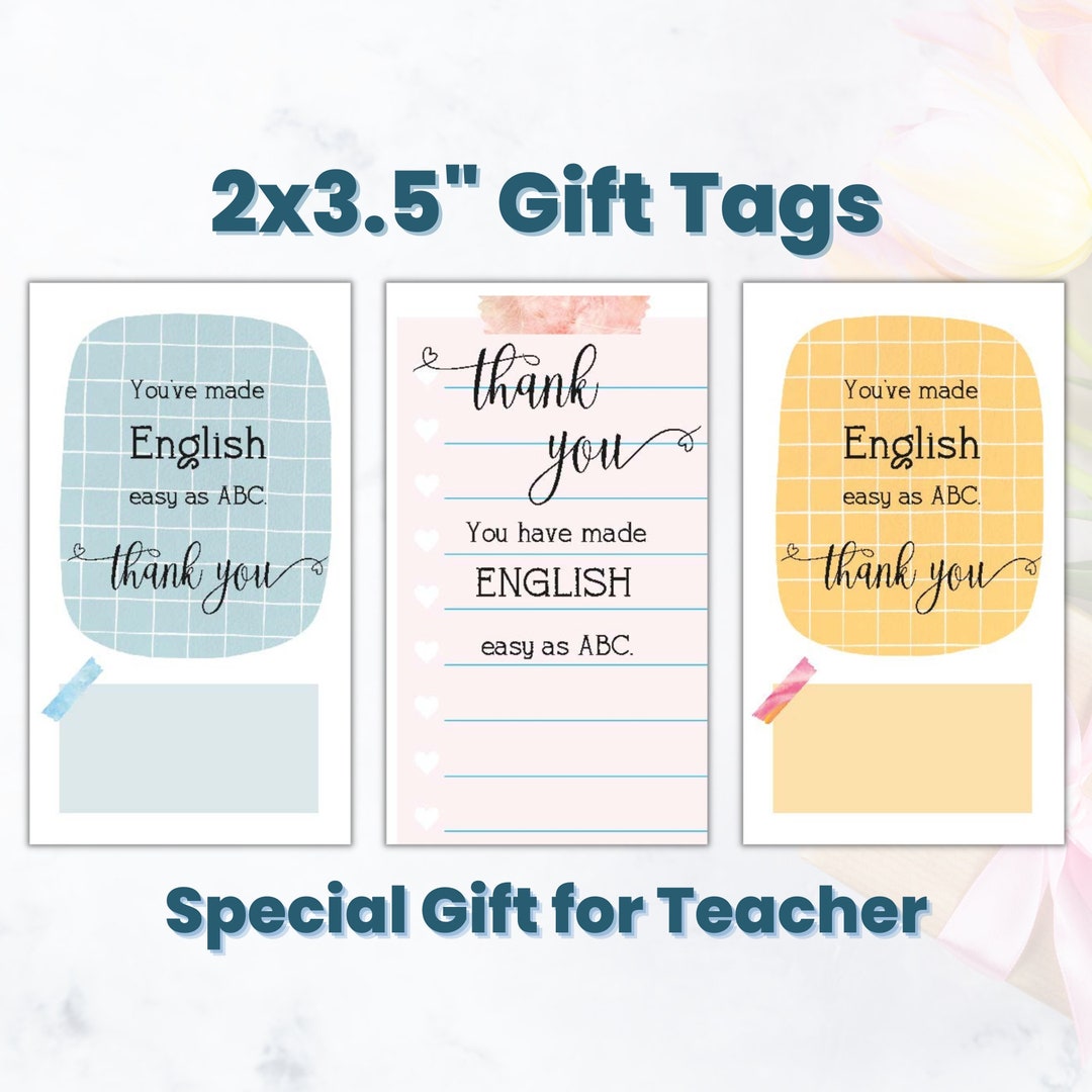 English Teacher Appreciation Gift Tags Printable, Thank You Note ...