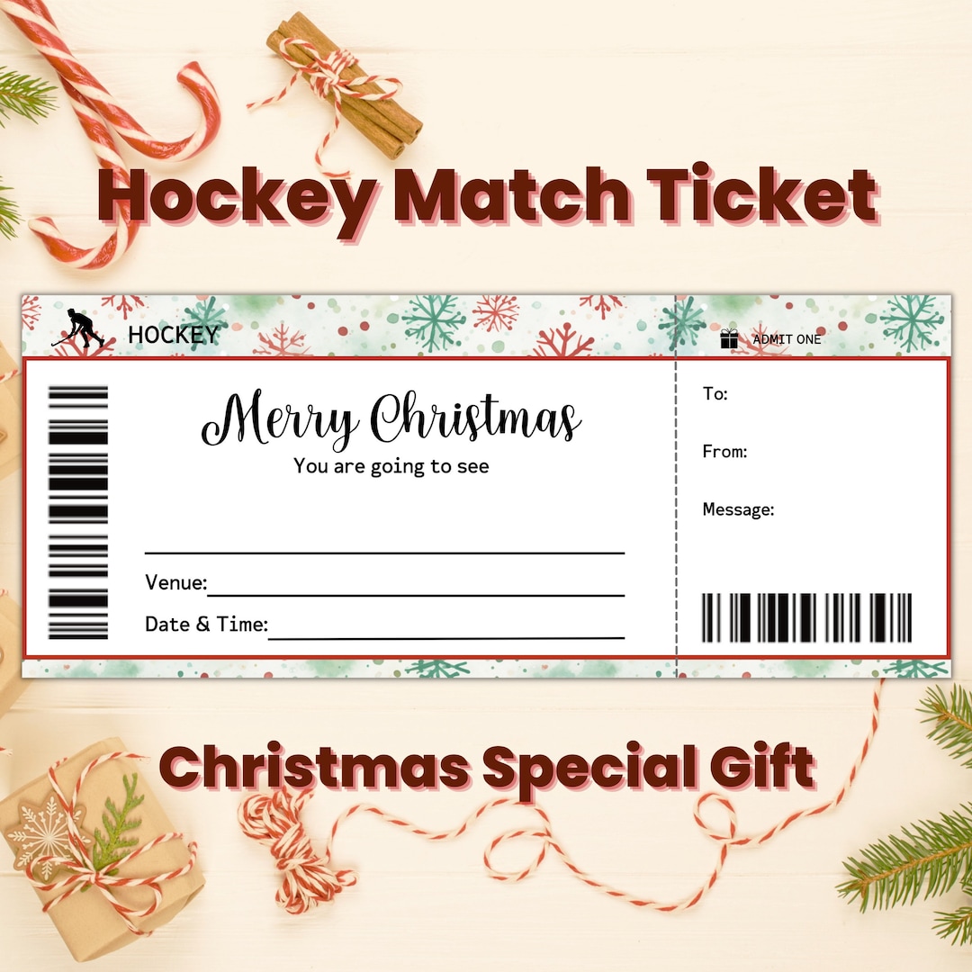 Custom Christmas Hockey Ticket Template, Fake Sports Ticket Gift ...