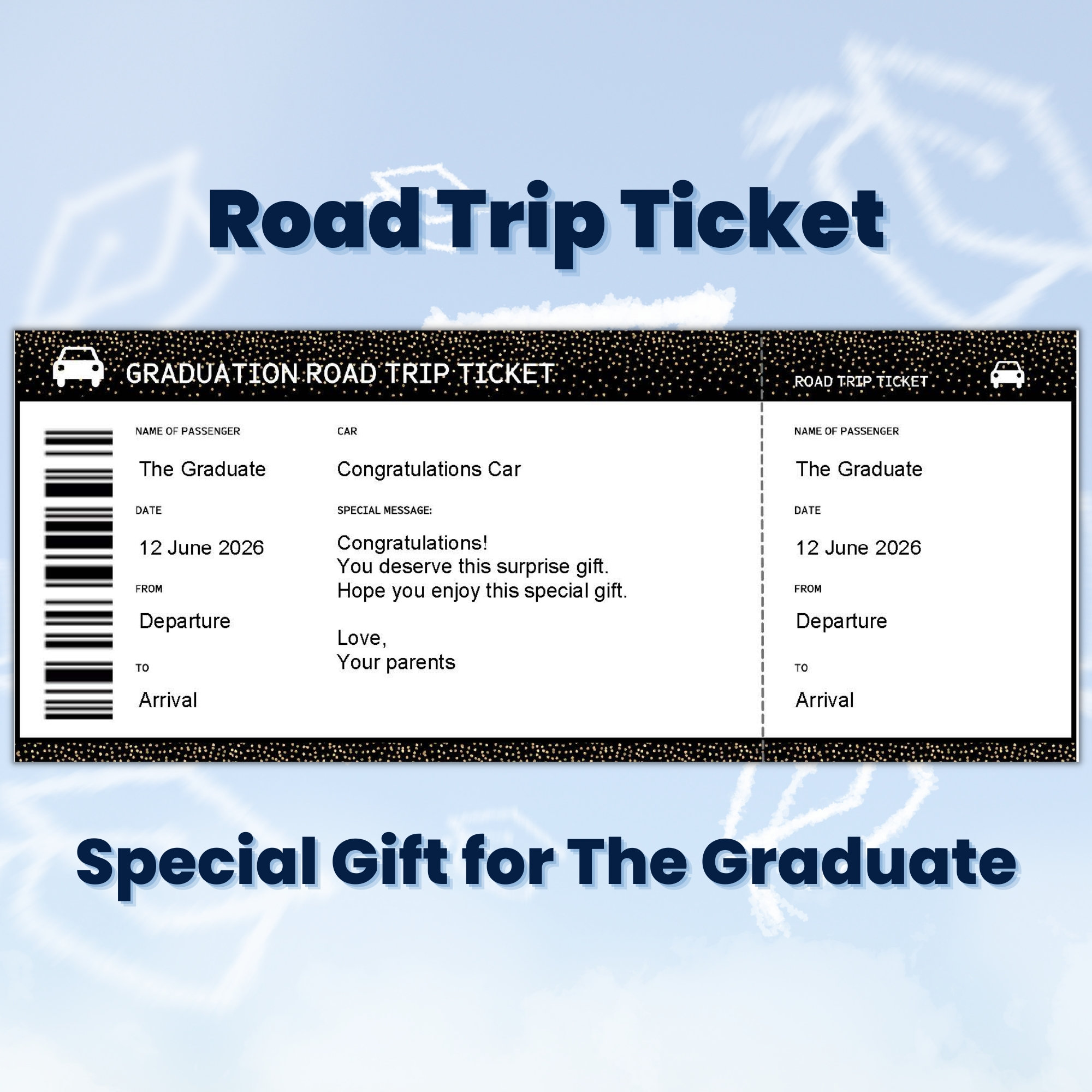 Graduation Road Trip Ticket Gift Certificate, Surprise Trip Ticket Gift ...