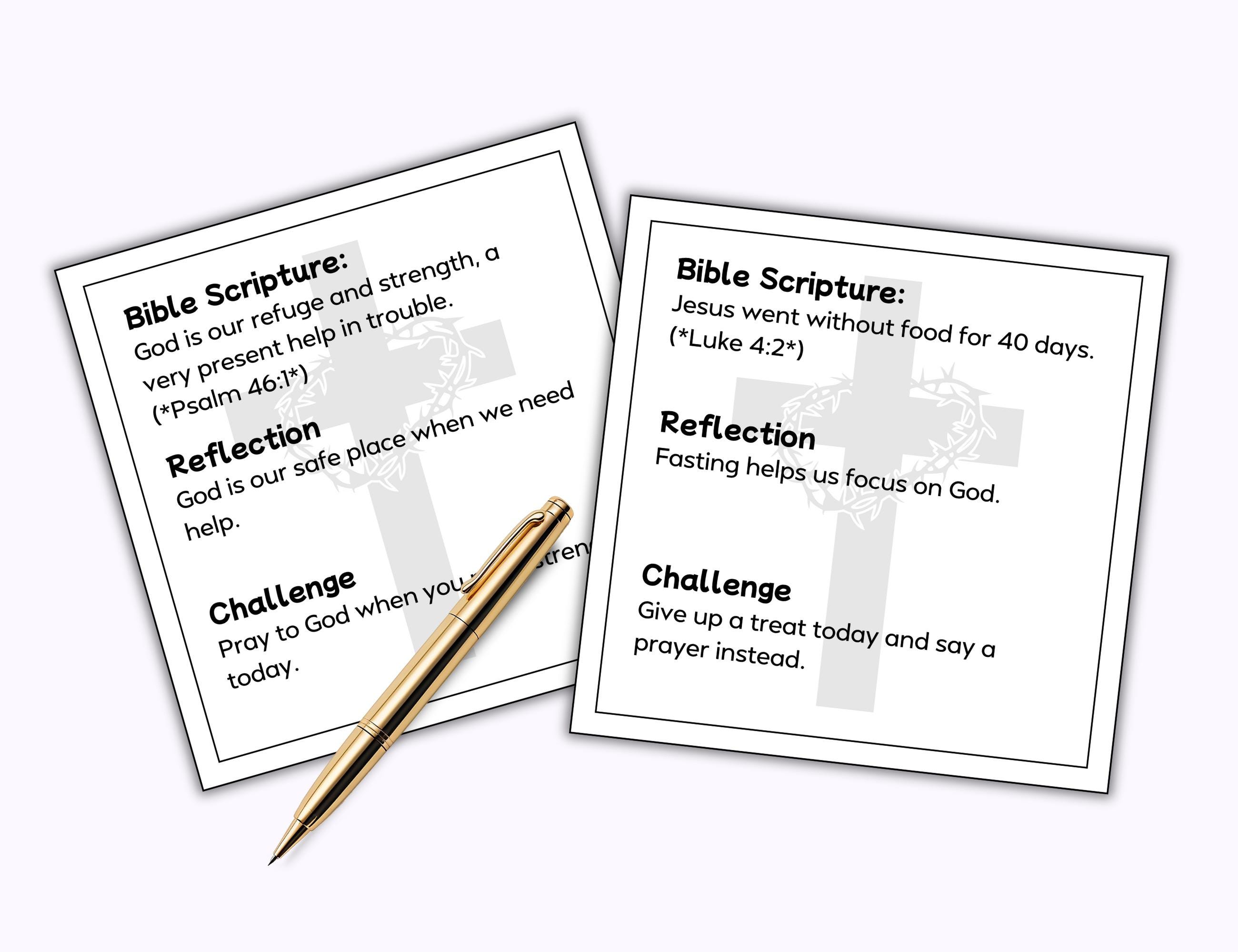 40 Day Lent Reflection Challenge Cards With Daily Bible Verse, Catholic ...